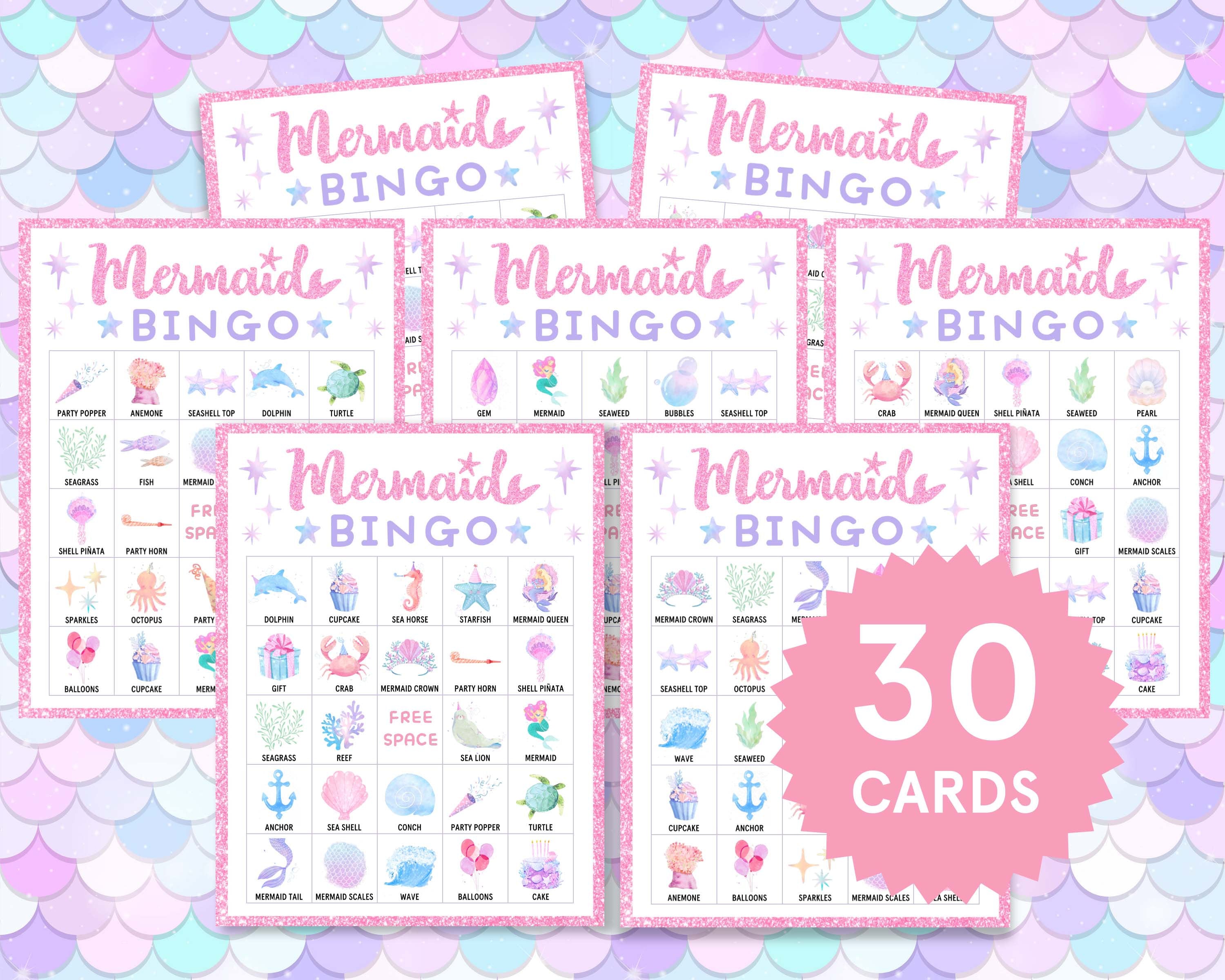 Mermaid Bingo Cards Mermaid Games Girls Mermaid Activities for Kids ...