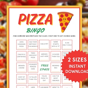 Pizza Find Someone Who Bingo Game Printable Pizza Party Game for Kids ...