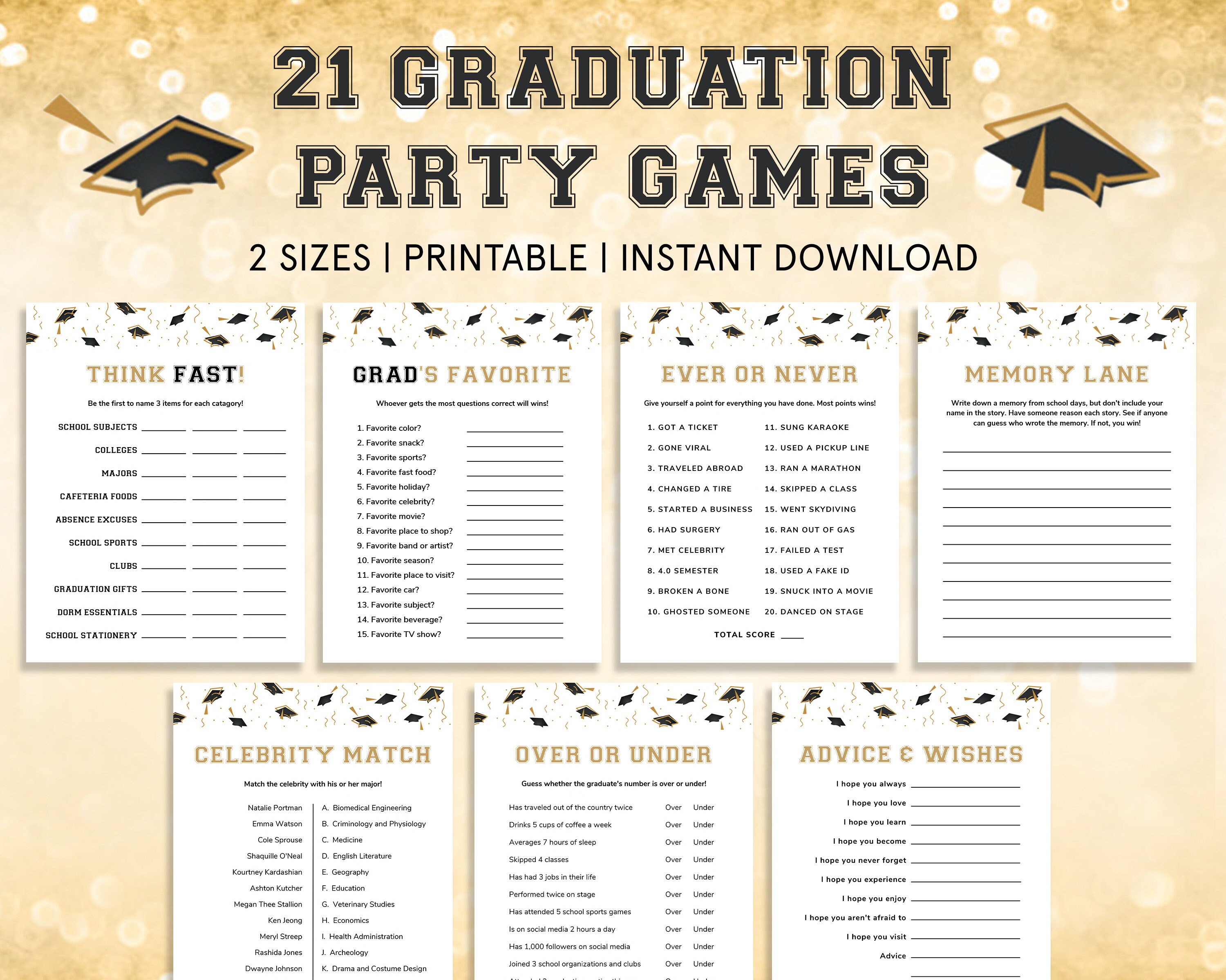 Graduation Party Game Bundle Modern Gold Graduation Games Class of 2024 ...