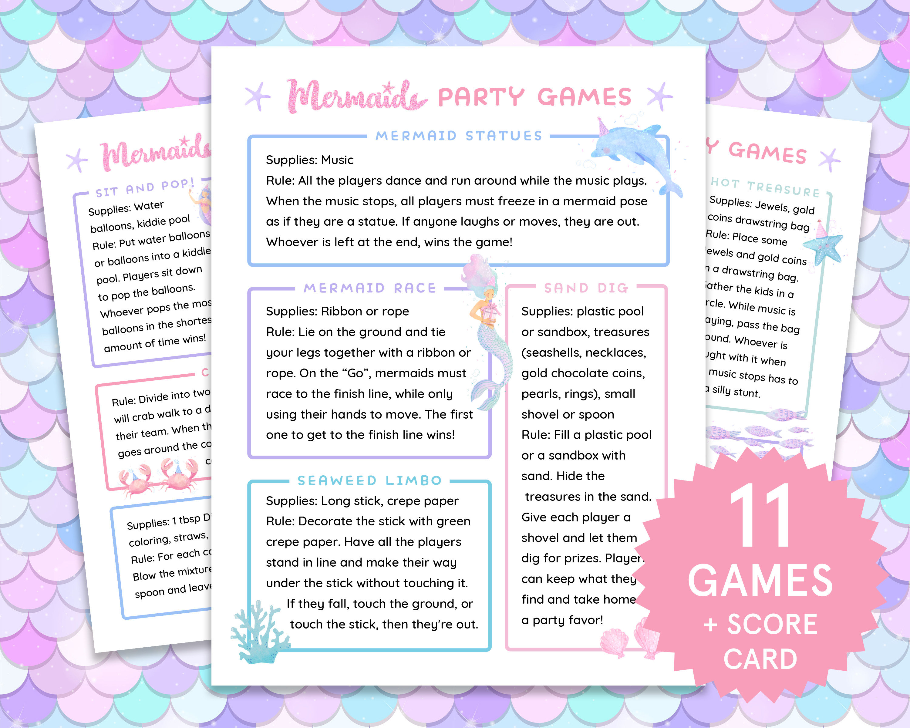 Mermaid Party Games Minute to Win Girls Birthday Game Mermaid Birthday ...