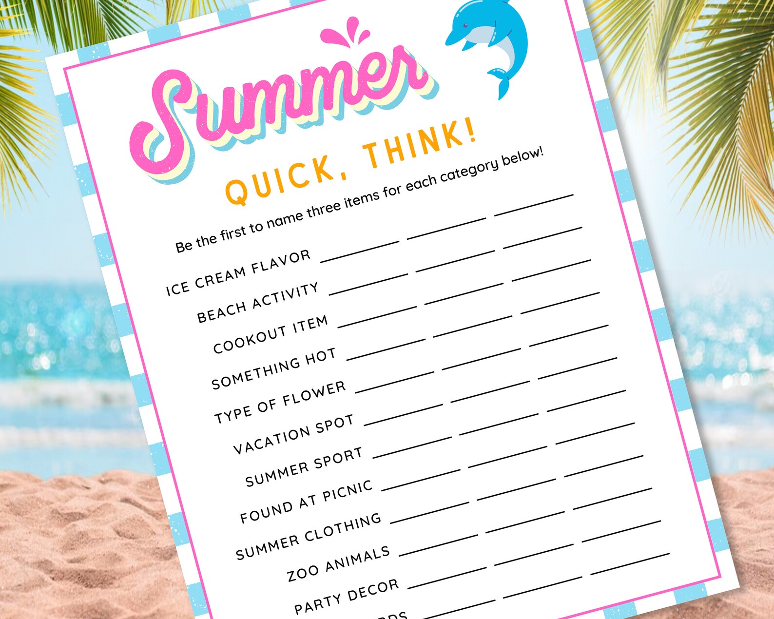 Summer Quick Think Summer Games Summer Think Fast Summer Activities for ...