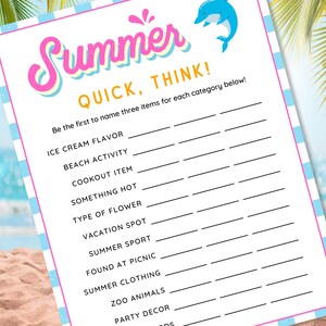 Summer Quick Think Summer Games Summer Think Fast Summer Activities for ...