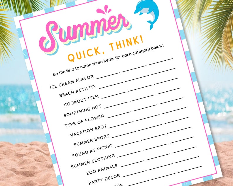 Summer Quick Think Summer Games Summer Think Fast Summer Activities for ...