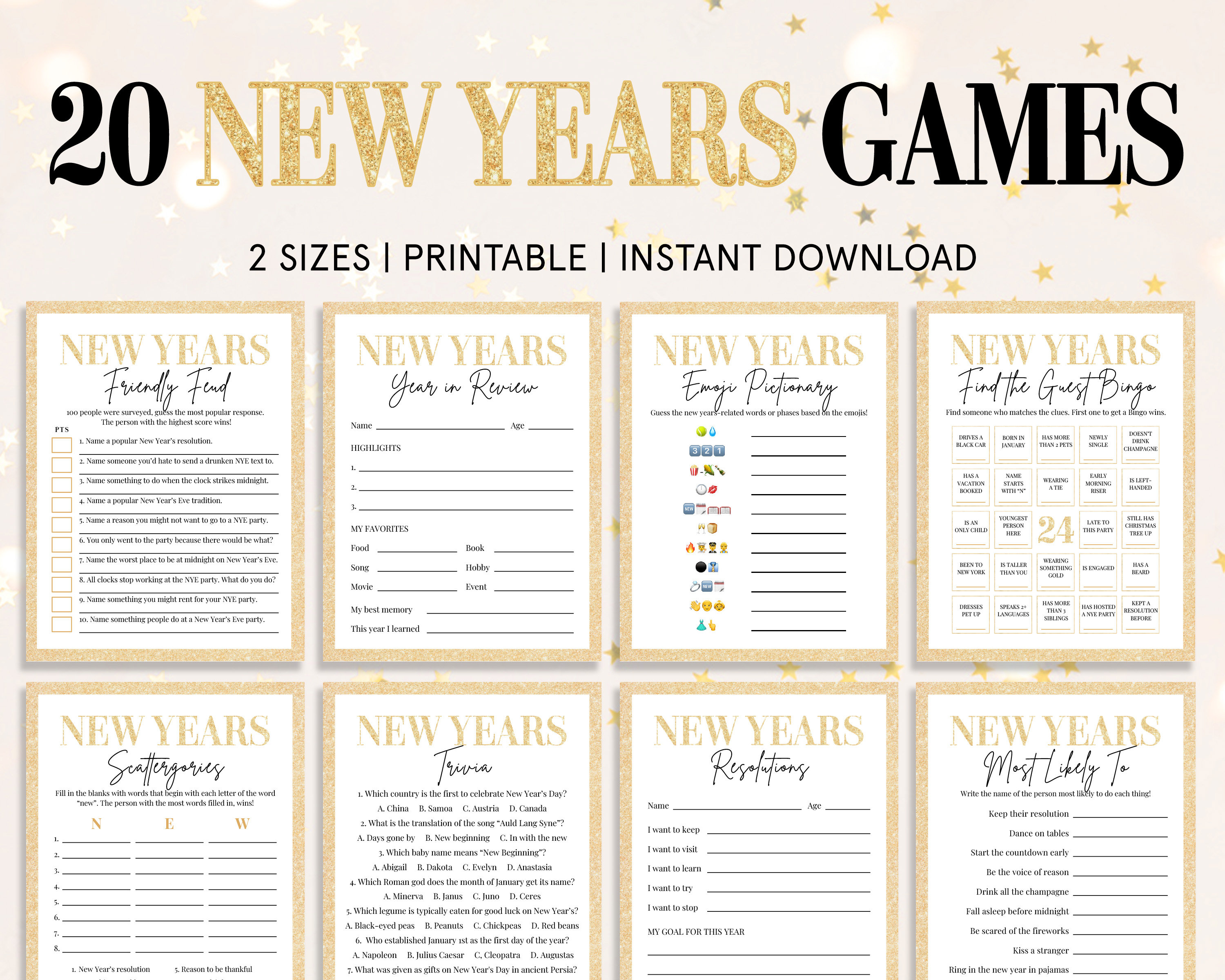 New Years Game Bundle New Years Eve Games Printable New Years Party ...