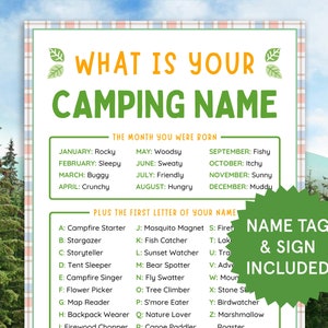 What's Your Camping Name Game, Name Tags, Sign Camping Games Camp ...