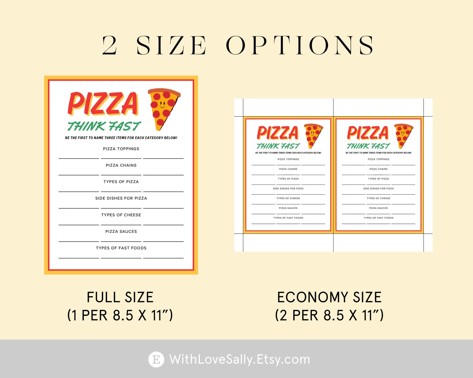Pizza Think Fast Game Printable Pizza Party Game for Kids Adults ...