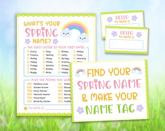 What is Your Spring Name, Name Tag, Sign Printable Spring Party Games ...