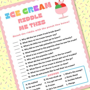 Ice Cream Riddle Me This Ice Cream Birthday Games for Kids Summer ...