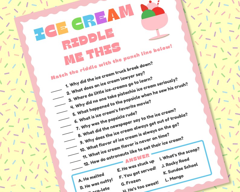 Ice Cream Riddle Me This Ice Cream Birthday Games for Kids Summer ...