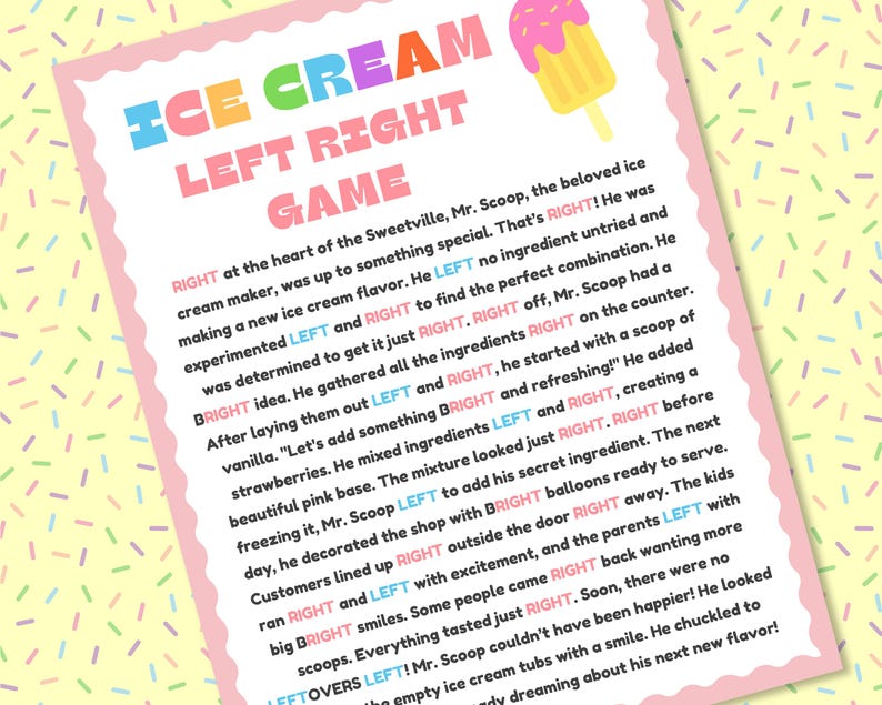 Ice Cream Left Right Game Ice Cream Party Games for Kids Ice Cream ...