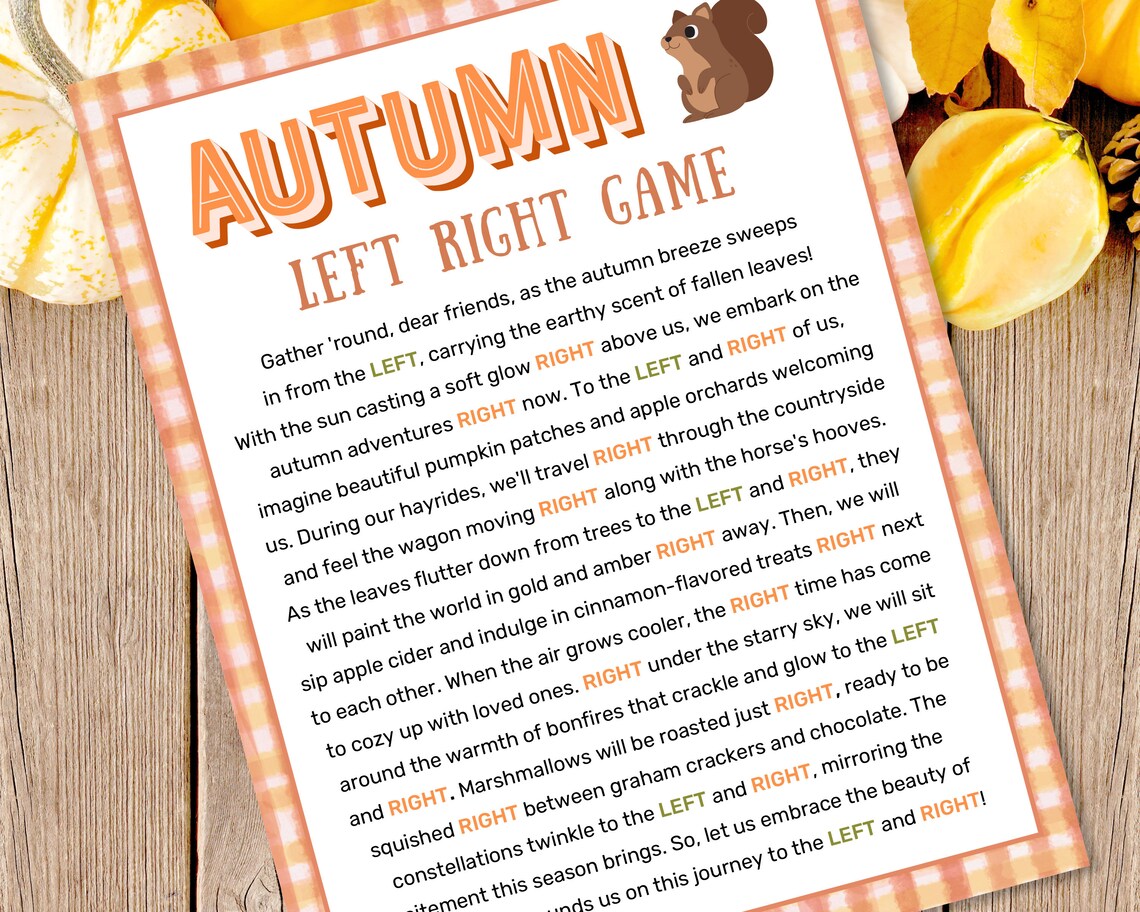 Fall Left Right Game Left Right Poem Fall Family Reunion Gift Exchange ...