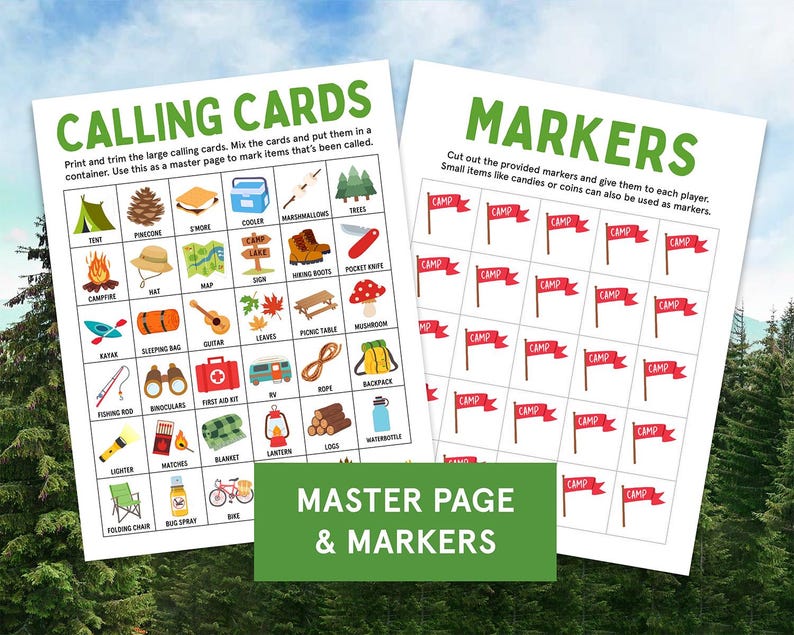Camping Bingo Cards Camping Games Summer Camp Bingo Camping Group Games ...