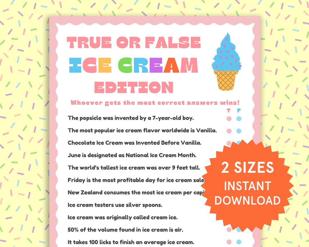 Ice Cream Fact or Fiction Ice Cream Party Games Kids Birthday Games Fun ...