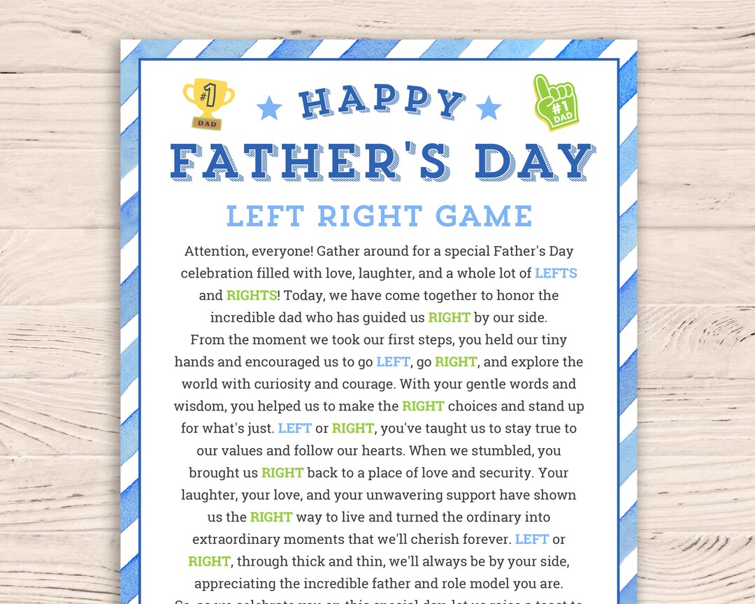 Father's Day Left Right Game Father's Day Games Dad Games for Kids ...