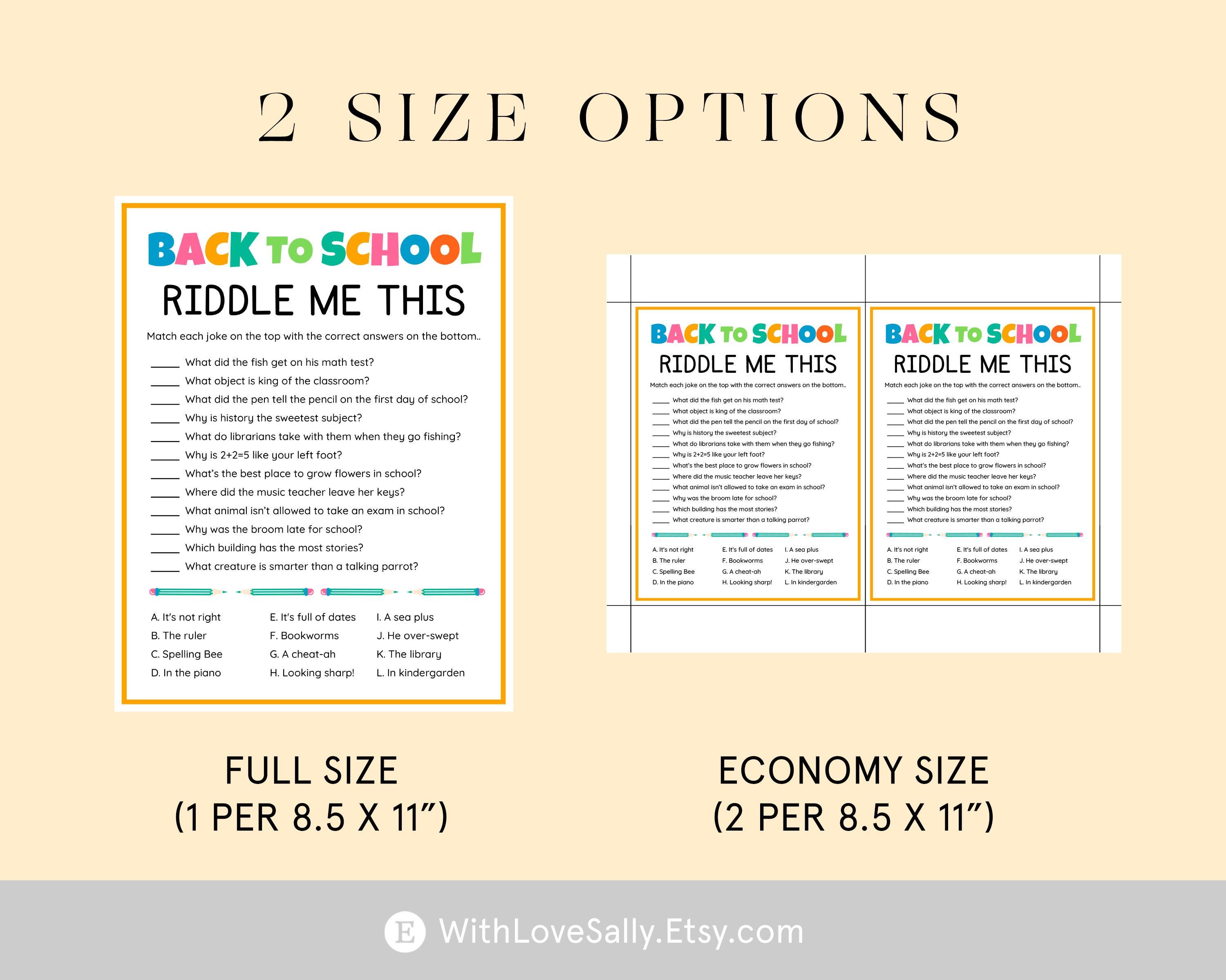 Back to School Riddle Me This Classroom Games Elementary Games Middle ...