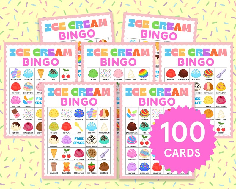 Ice Cream Bingo Cards Ice Cream Games Summer Games Ice Cream Birthday ...