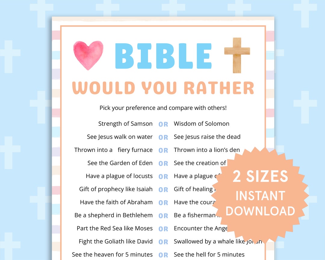 Bible Would You Rather Bible Games Sunday School Activities Bible Study ...