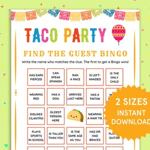 Taco Party Bingo Mexican Fiesta Games Kids Taco Games Family Fiesta ...