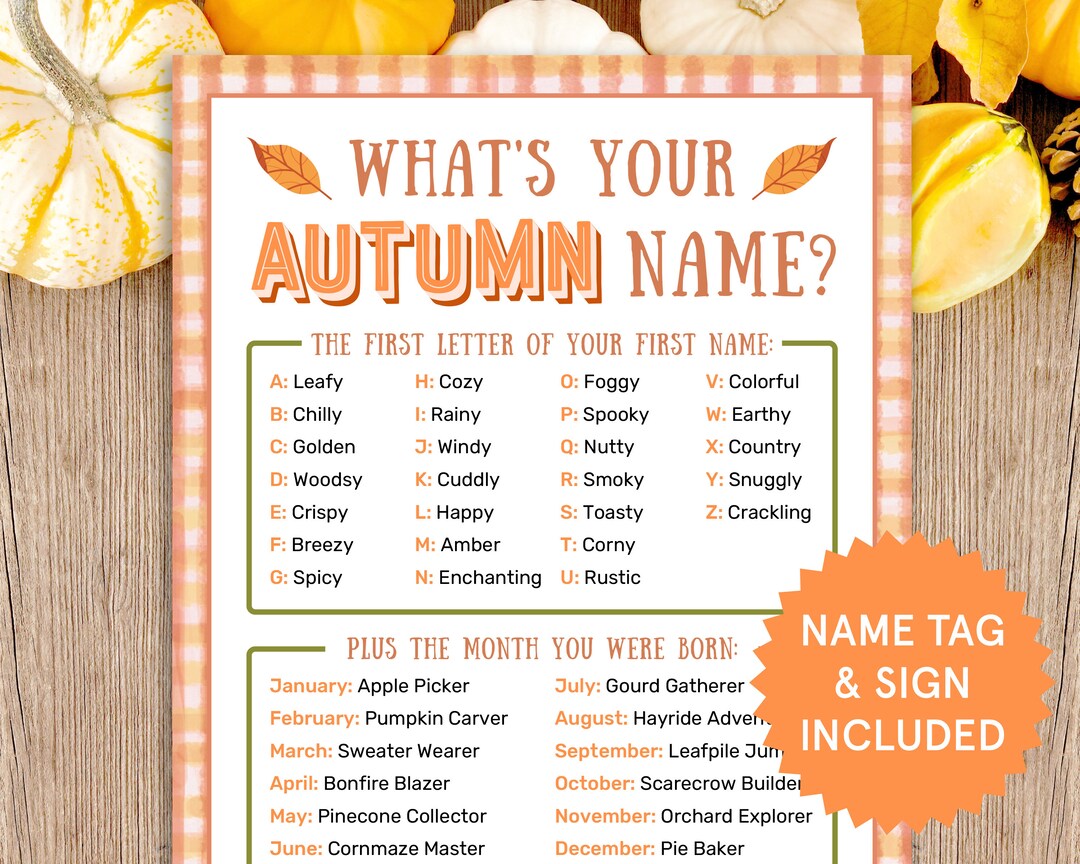 What's Your Fall Name, Name Tags, Sign Fall Name Game Fall Activities ...