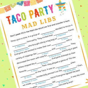 Taco Party Mad Libs Fiesta Games Fiesta Birthday Games for Kids Family ...