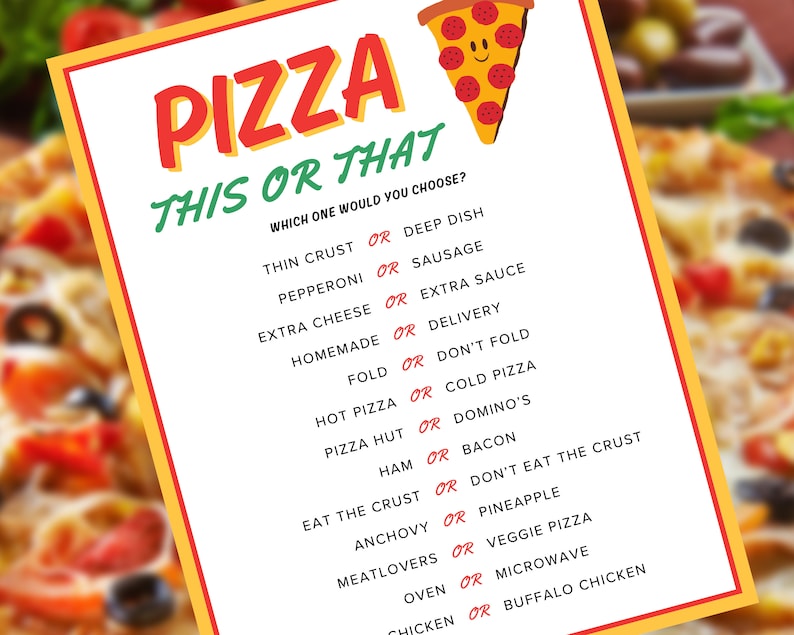 Pizza This or That Game Printable Pizza Party Game for Kids Adults ...
