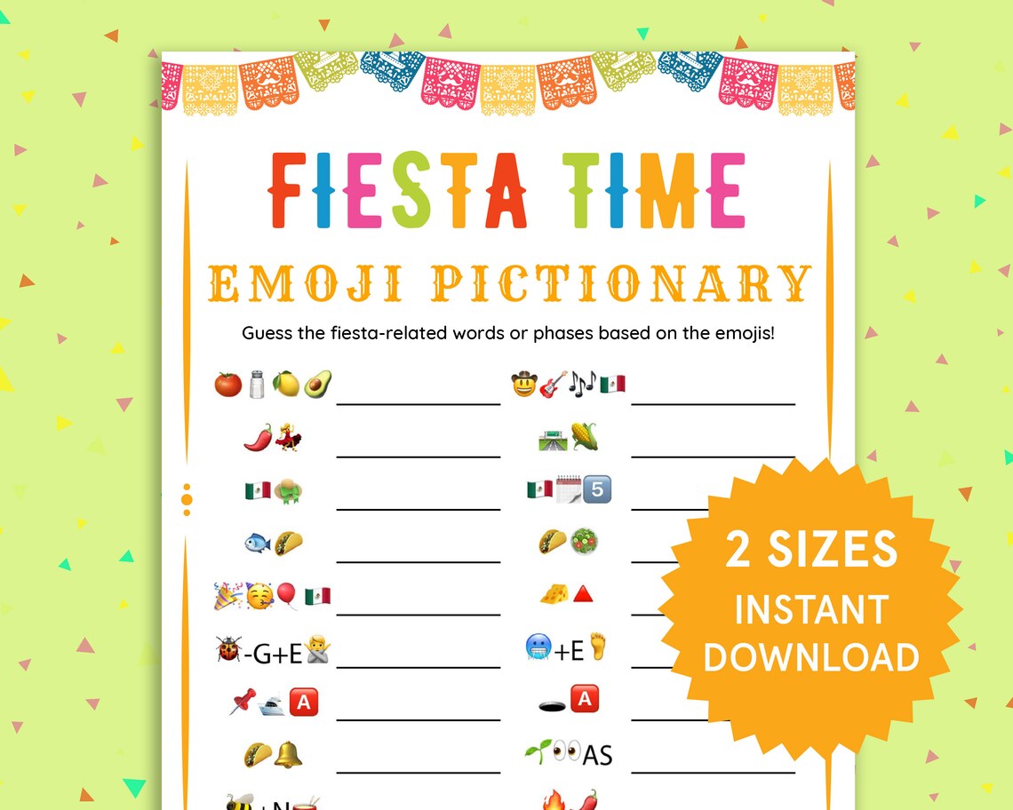Fiesta Emoji Pictionary Taco Party Games Kids Mexican Fiesta Games ...