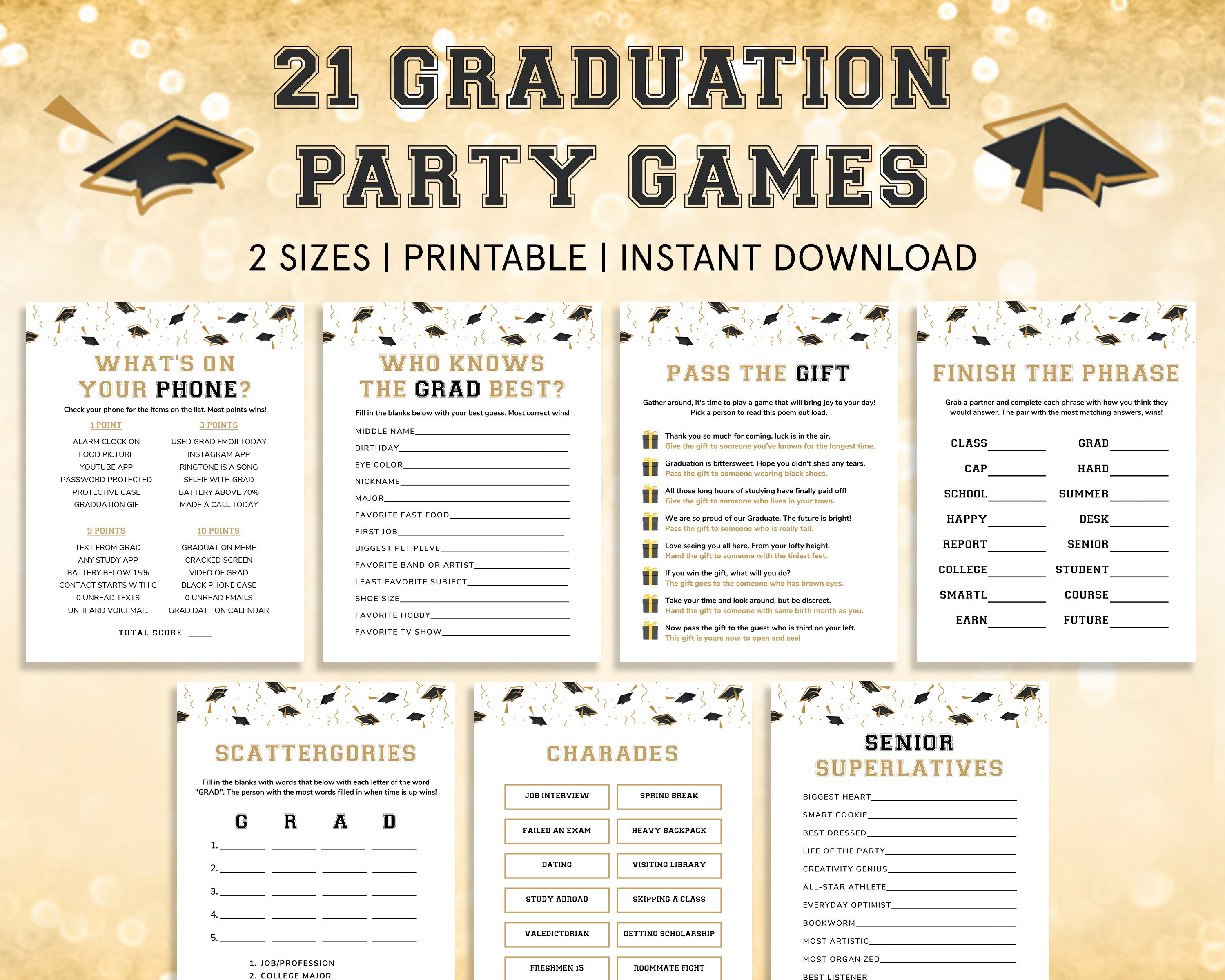 Graduation Party Game Bundle Modern Gold Graduation Games Class of 2024 ...