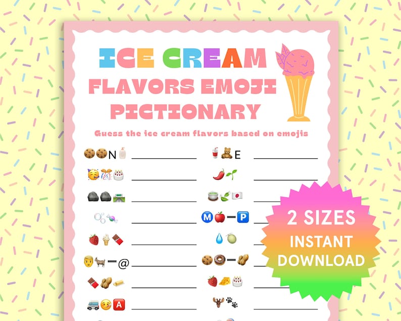 Ice Cream Flavors Emoji Pictionary Ice Cream Party Games Summer ...