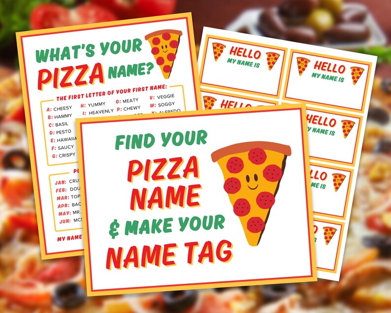 What's Your Pizza Name, Name Tags, Sign Fun Pizza Games for Kids ...