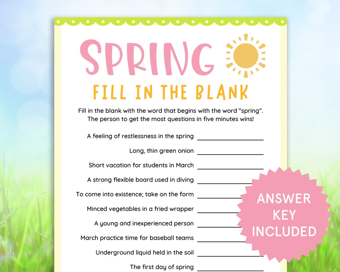 Spring Game Printable Spring Activities for Kids, Adults Spring Party ...