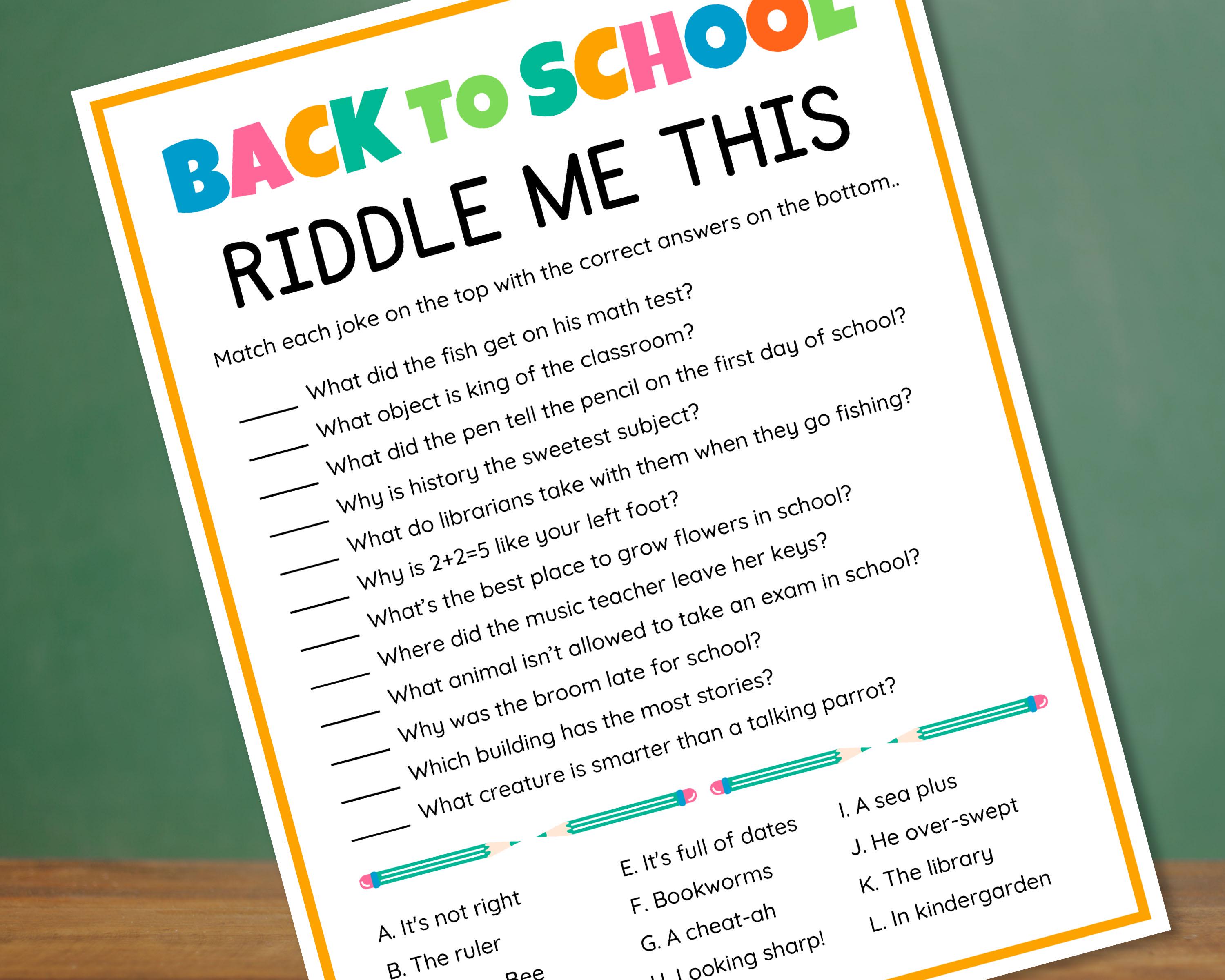 Back to School Riddle Me This Classroom Games Elementary Games Middle ...
