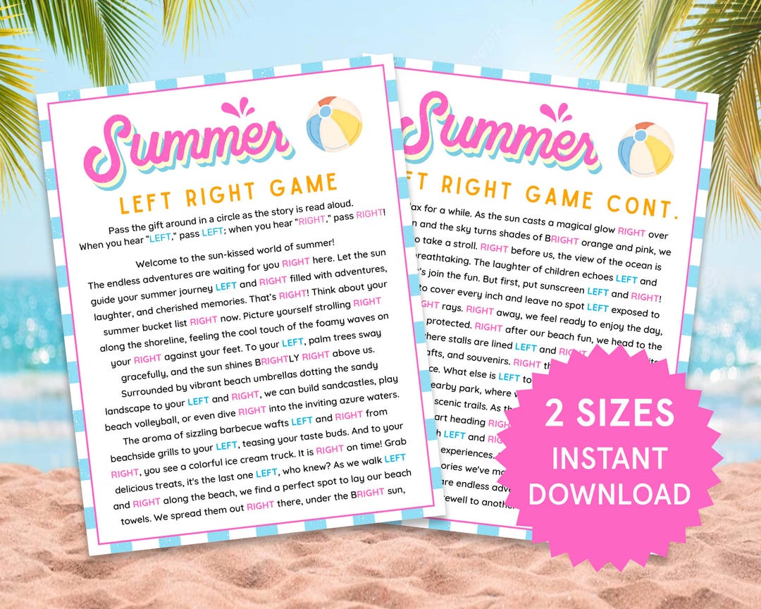 Summer Left Right Game Summer Games for Kids, Family Summer Left Right ...
