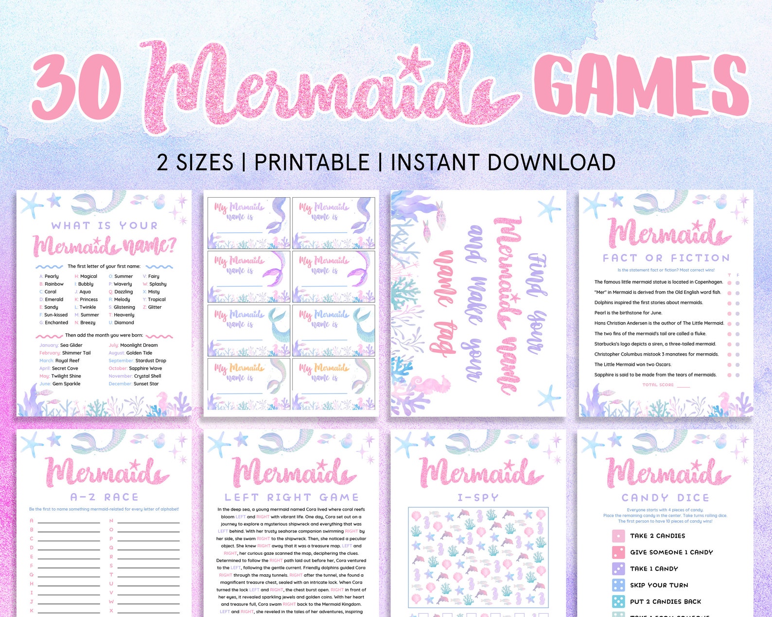 Mermaid Party Game Bundle Girls Birthday Games Mermaid Themed Party ...