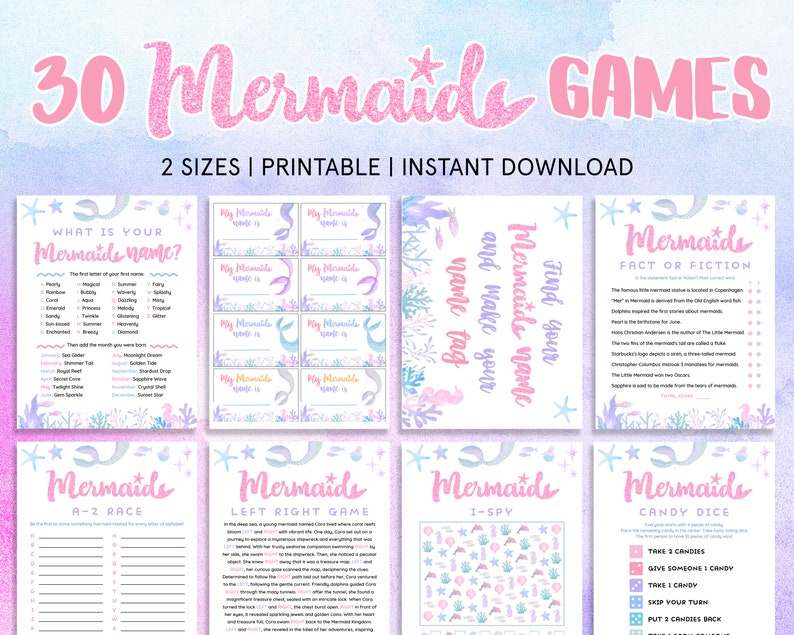 Mermaid Party Game Bundle Girls Birthday Games Mermaid - Etsy