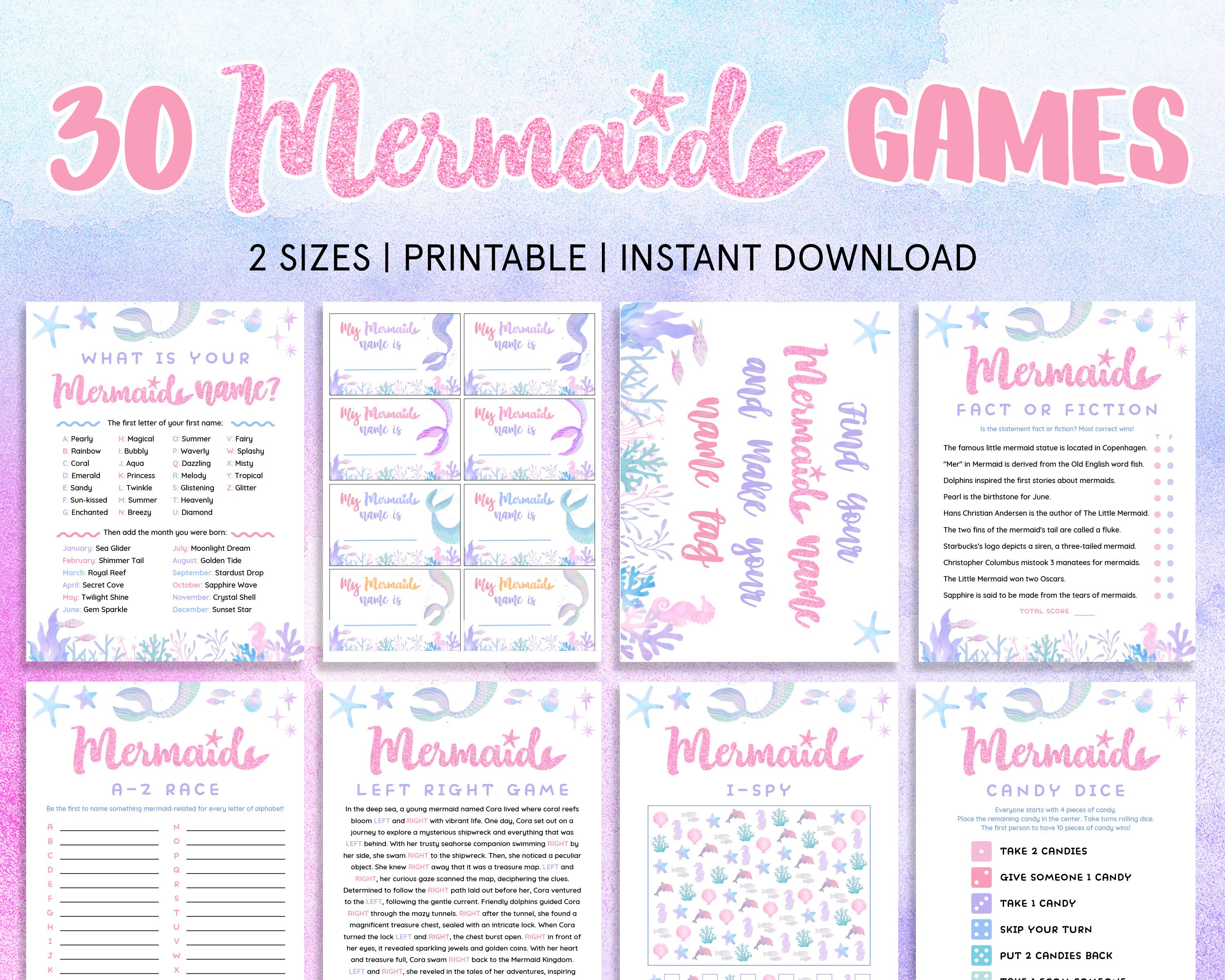 Mermaid Party Game Bundle Girls Birthday Games Mermaid - Etsy