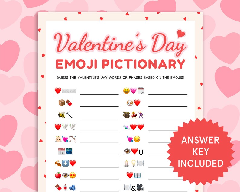 Valentine's Day Emoji Pictionary Game Fun Valentines Day Printable ...