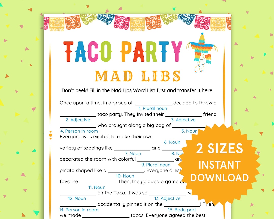 Taco Party Mad Libs Fiesta Games Fiesta Birthday Games for Kids Family ...