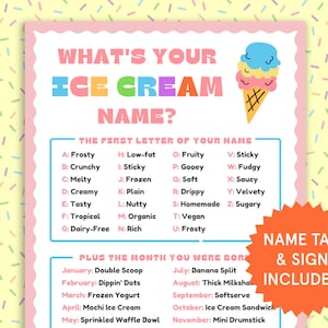 What's Your Ice Cream Name, Name Tags, Sign Summer Name Game Summer ...