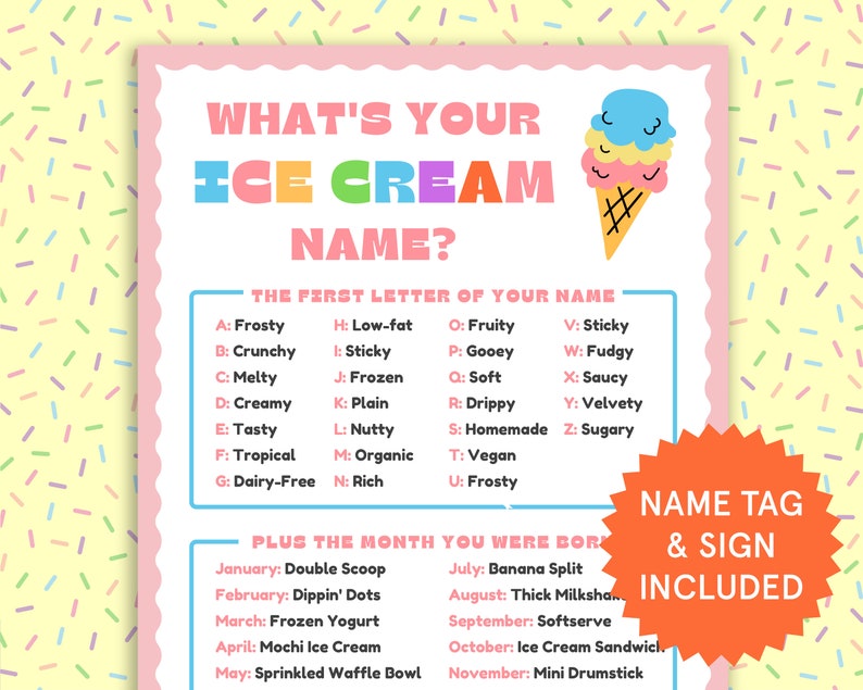 What's Your Ice Cream Name, Name Tags, Sign Summer Name Game Summer ...