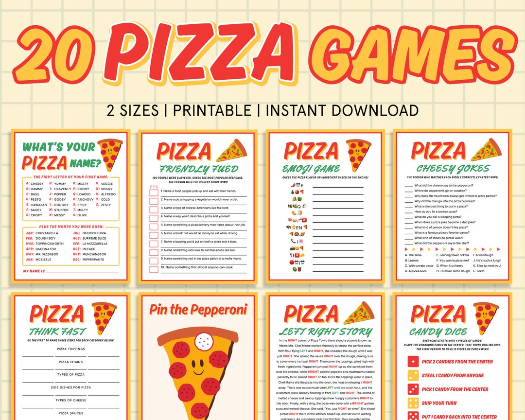 Pizza Party Game Bundle Pizza Games Birthday Party Games for Kids Adults Classroom Pizza Party ...