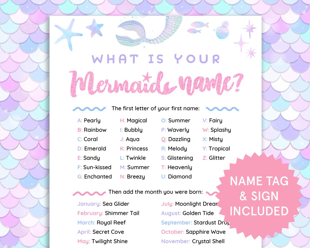 What's Your Mermaid Name Name Tags Sign (Download Now) - Etsy