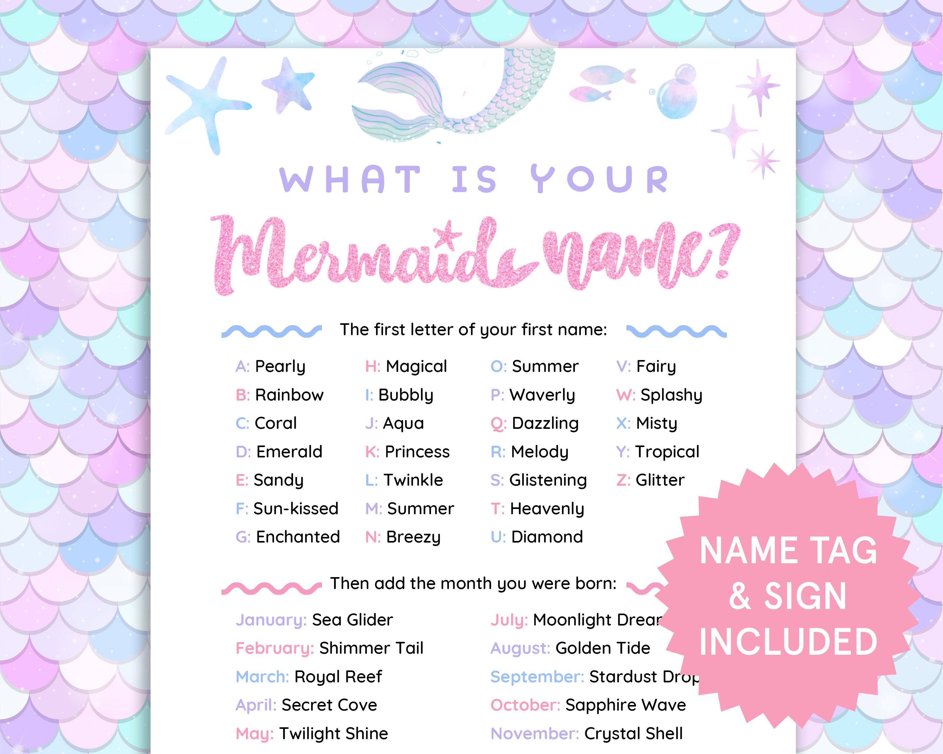What's Your Mermaid Name Name Tags Sign Mermaid Name - Etsy