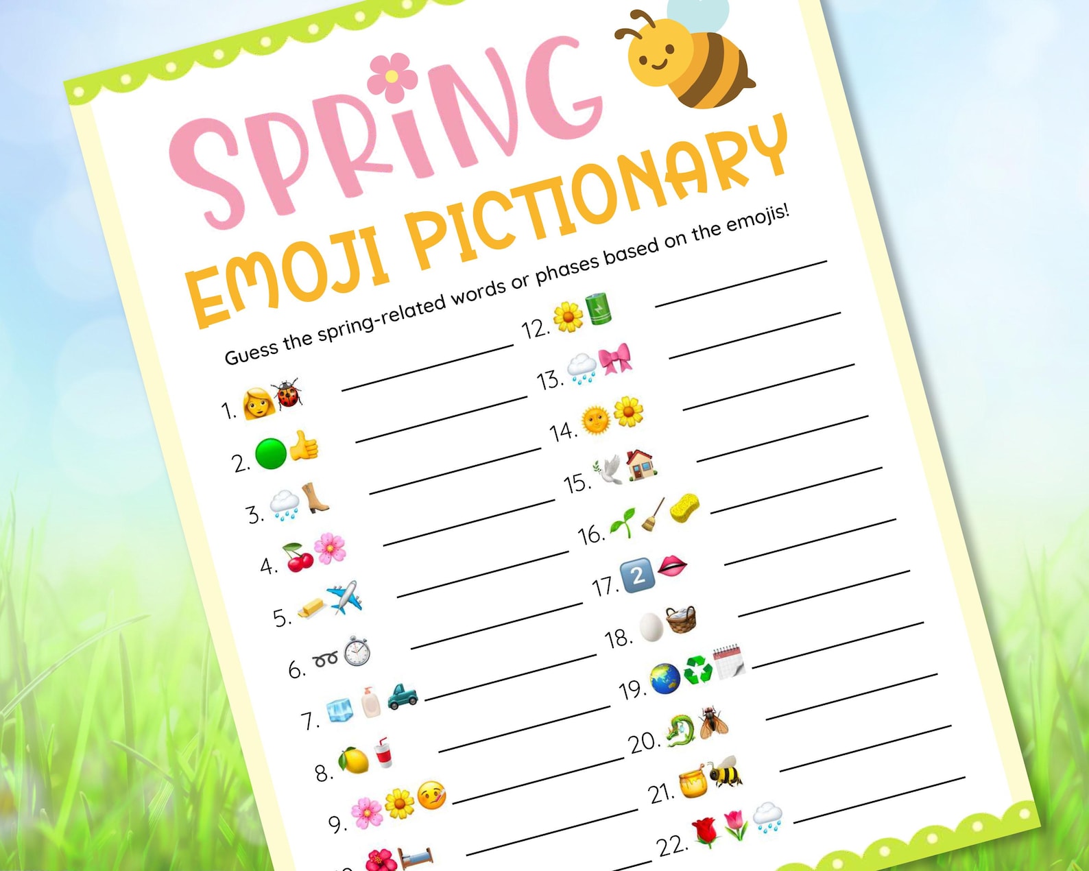 Spring Emoji Pictionary Game Printable Springtime Games Spring ...