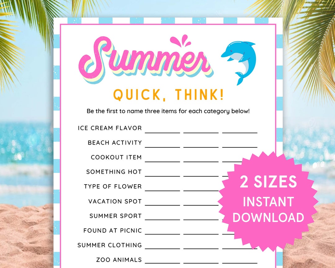 Summer Quick Think Summer Games Summer Think Fast Summer Activities for ...