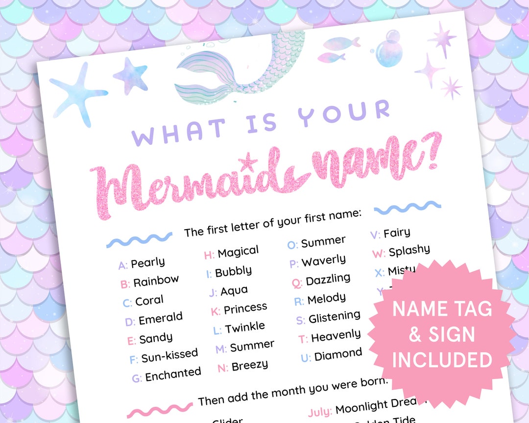 What's Your Mermaid Name, Name Tags, Sign Mermaid Name Game Summer ...