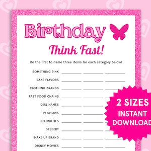 Pink Birthday Think Fast Tween, Teen Birthday Games Pink Party Games ...