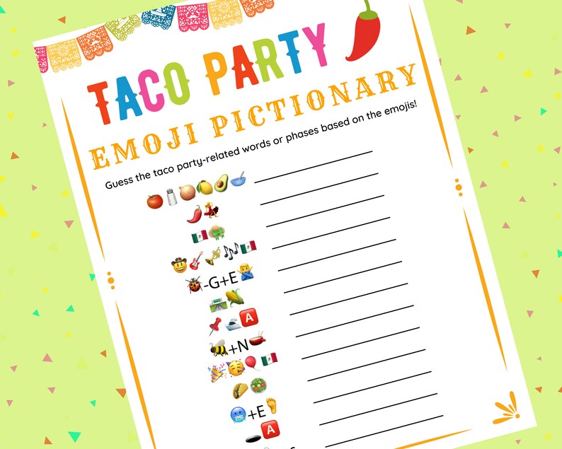 Taco Party Emoji Pictionary Mexican Fiesta Birthday Party Games for ...
