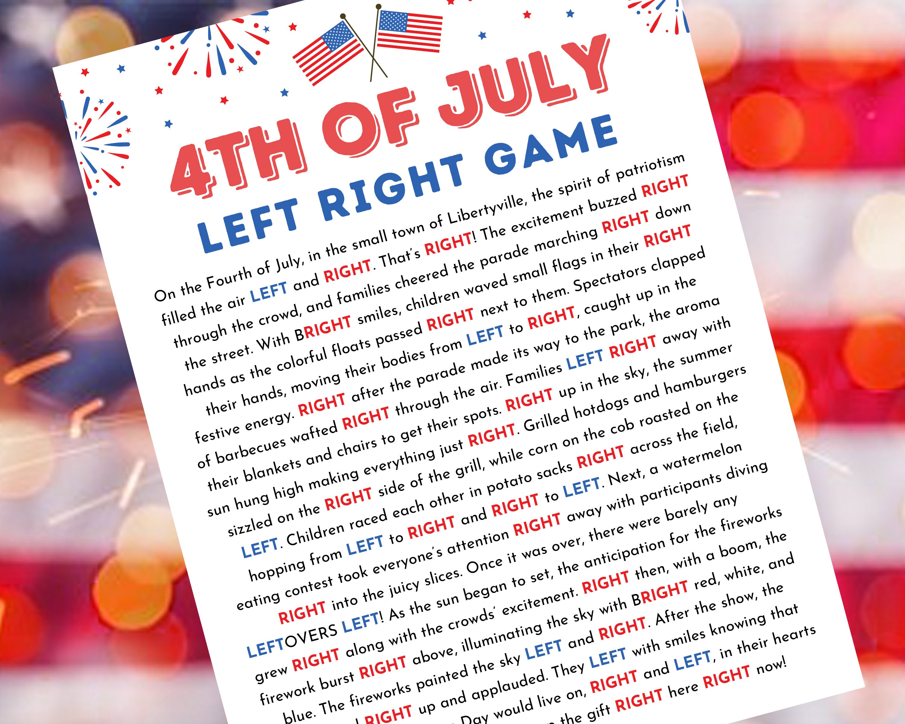 4th of July Left Right Game Fourth of July Games 4th of July Games for ...