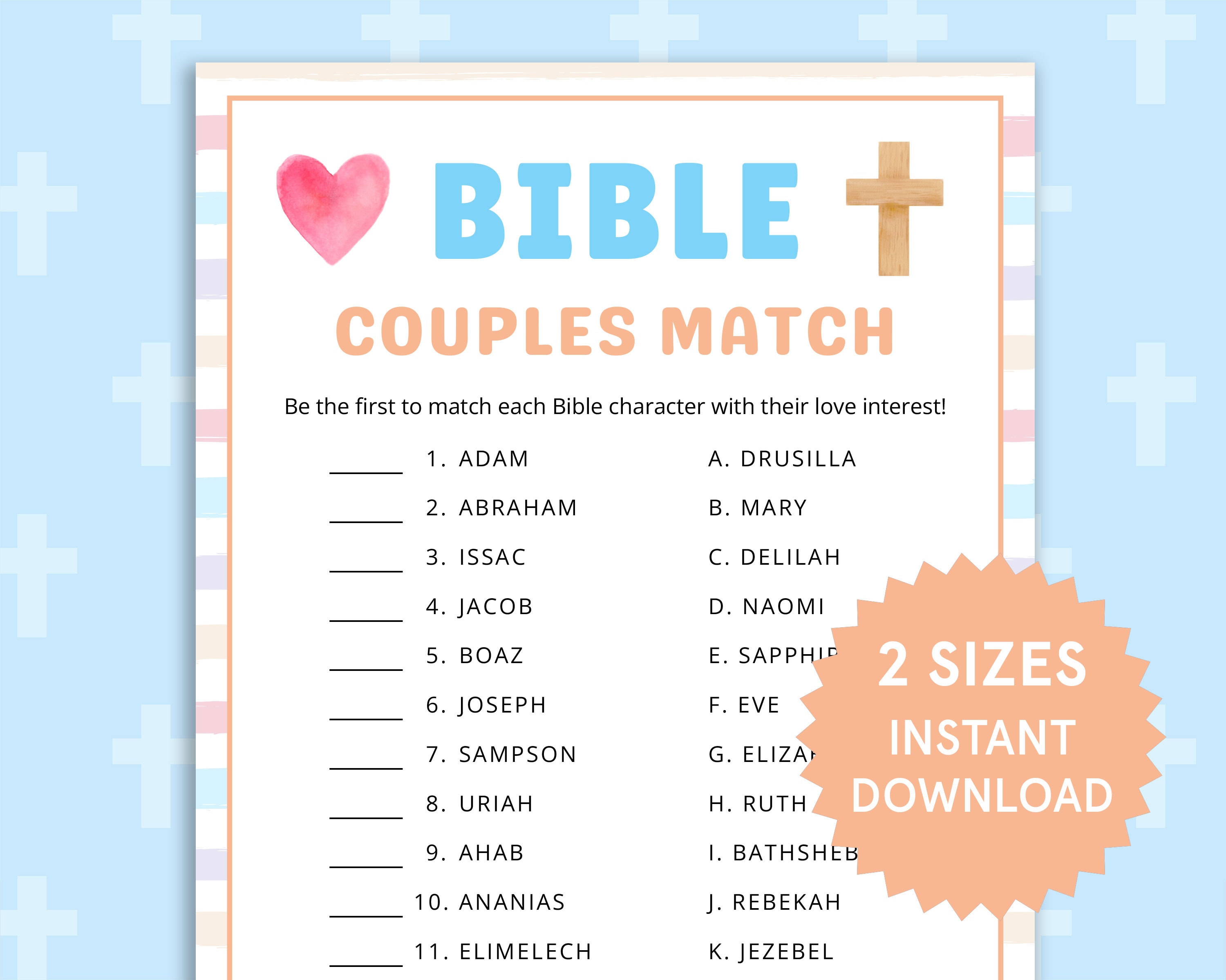 Bible Couples Match Bible Games Womens Ministry Games Bible Study Games ...