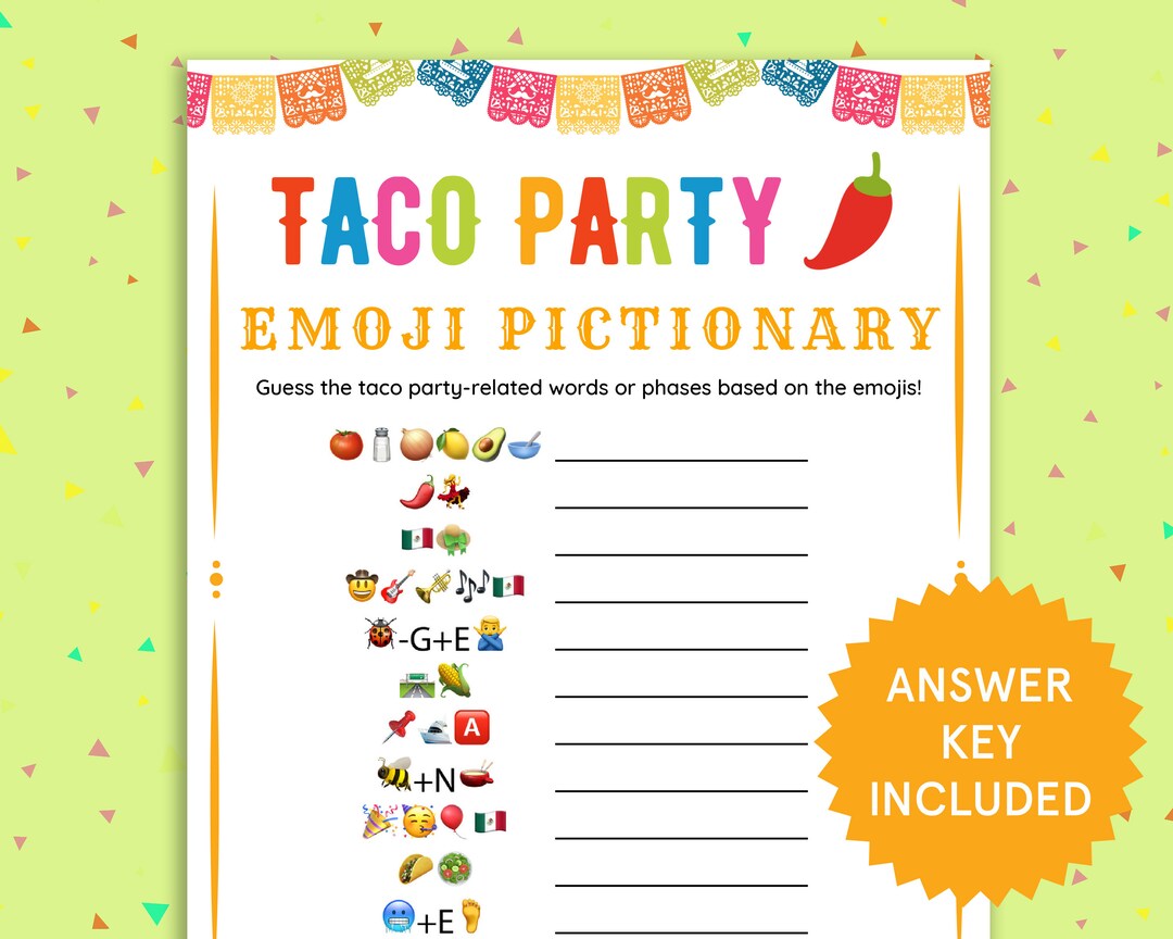 Taco Party Emoji Pictionary Mexican Fiesta Birthday Party Games for ...